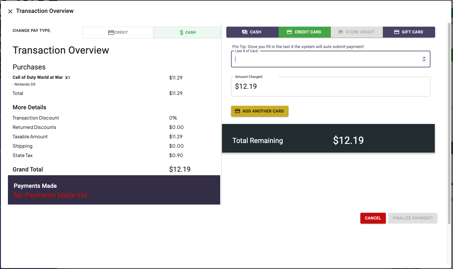 Transaction Flow - Fulcrum OS - Video Game Store Point of Sale System