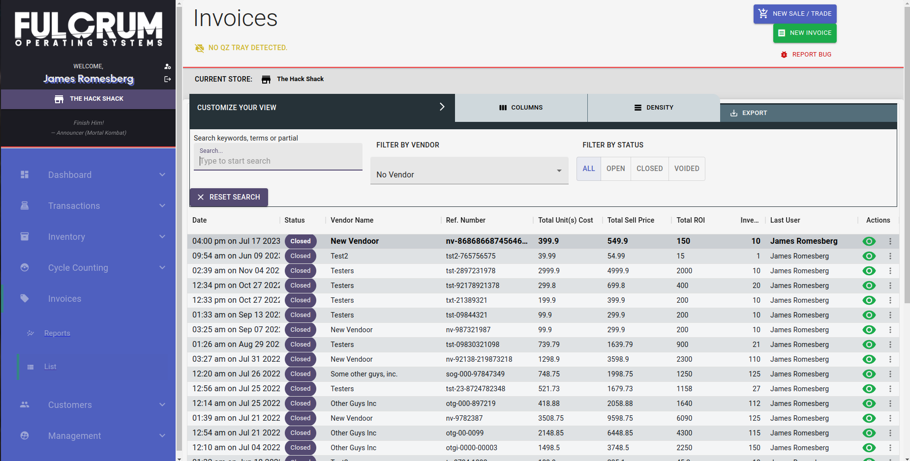 Home – Fulcrum OS - Video Game Store Point of Sale System